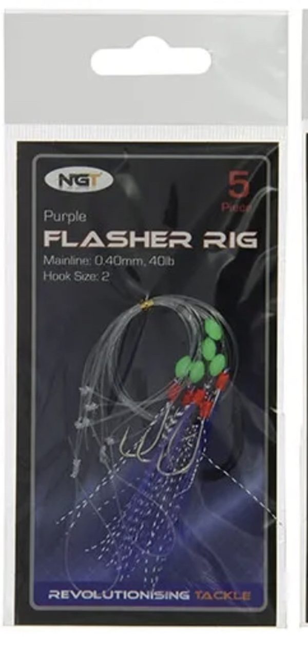 NGT Purple Flasher Rig | 5 hook size 2 ready tied rig